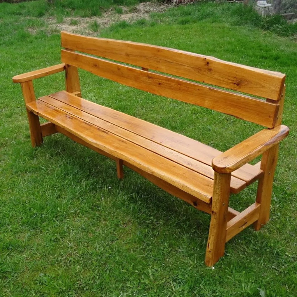 KULHÁNEK Zahradní lavice s područkami - rustikální Délka: 150 cm, Odstín nátěru: lazura - teak