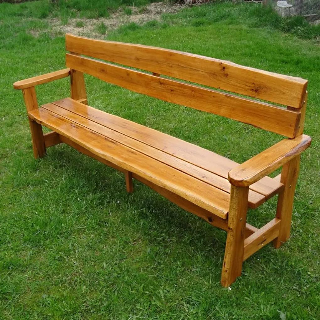 KULHÁNEK Zahradní lavice s područkami - rustikální Délka: 160 cm, Odstín nátěru: olej - bezbarvý