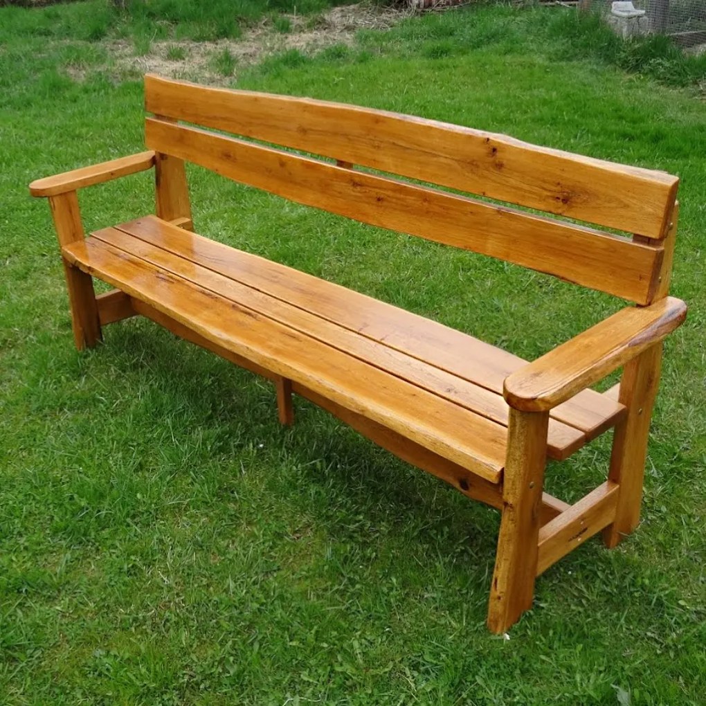 KULHÁNEK Zahradní lavice s područkami - rustikální Délka: 180 cm, Odstín nátěru: lazura - teak