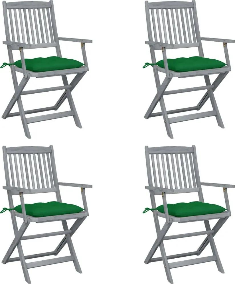 vidaXL Skládací zahradní židle s poduškami 4 ks masivní akáciové dřevo [3064526] Barva: vínová červená