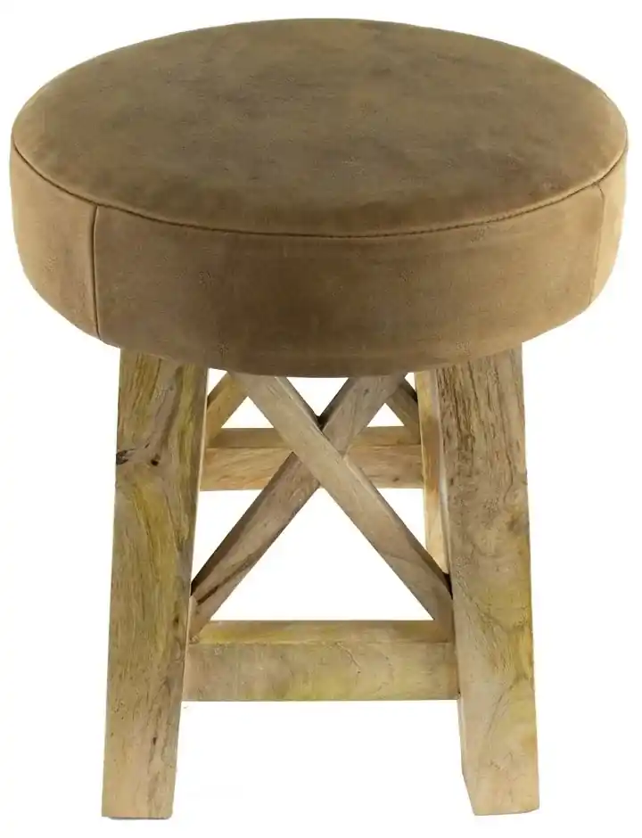 Dřevěná kulatá stolička s koženým sedákem - Ø 35*35cm | BIANO