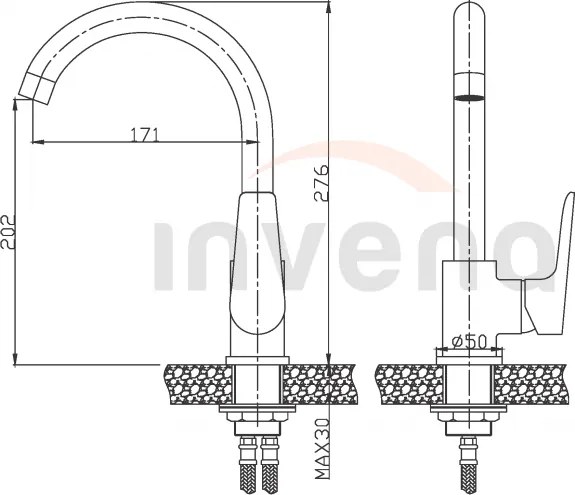 Invena Dokos, dřezová baterie s otočnou výlevkou ve tvaru U, chromová, INV-BZ-19-001-V