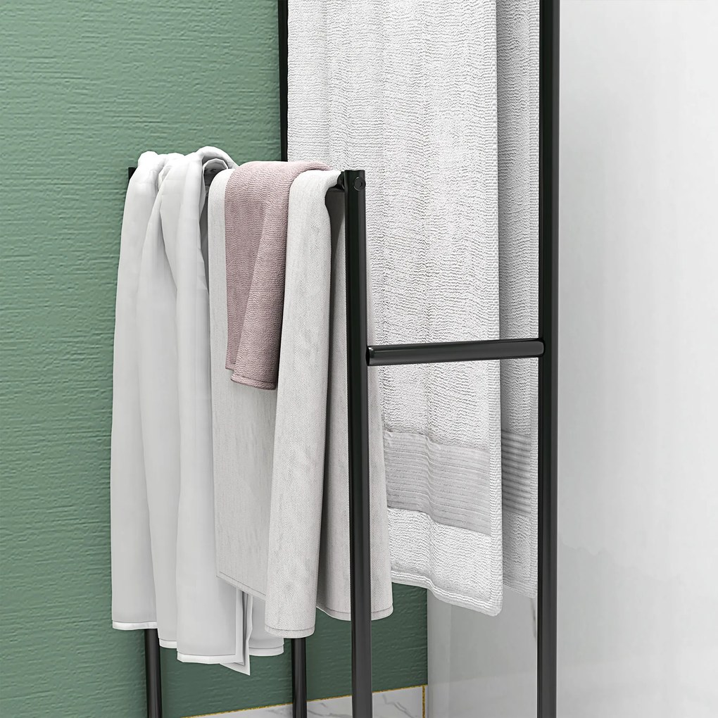 HOMCOM Věšák na ručníky, volně stojící věšák se 2 držáky na ručníky, věšák na ručníky do koupelny, kov, 66 x 20 x 110 cm, černý | Aosom