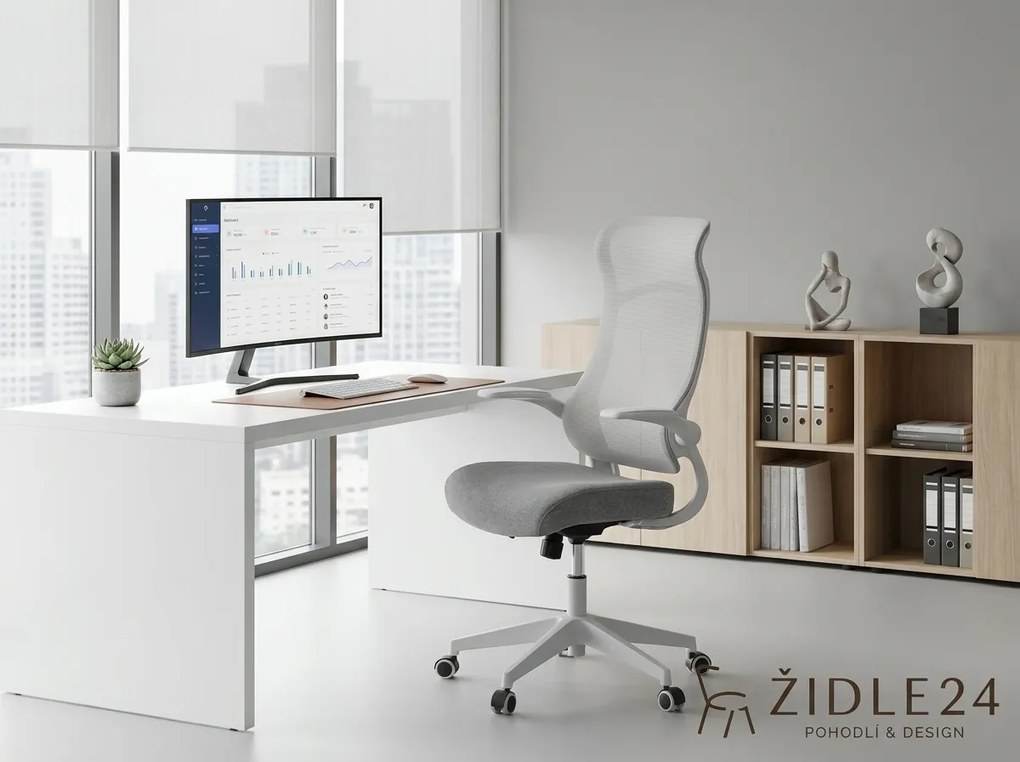 Ergonomická kancelářská židle DOMINIQUE - světle šedá síťovina