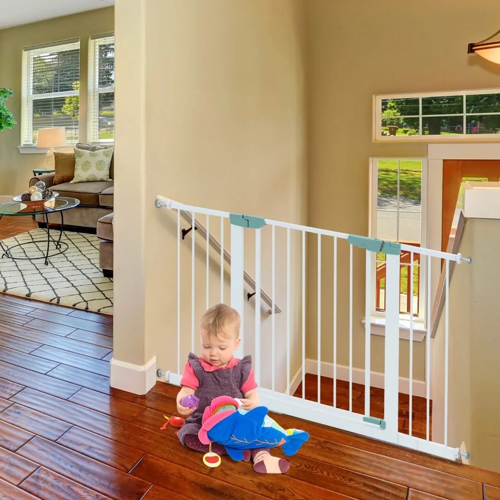 Costway Baby Door Gate 80-132 cm Kovová schodišťová brána Bez vrtání 80, bílý