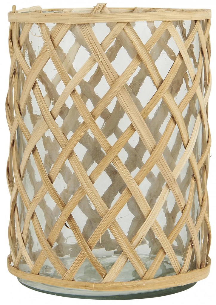 IB LAURSEN Skleněný svícen Bamboo Braid, čirá barva, přírodní barva, sklo