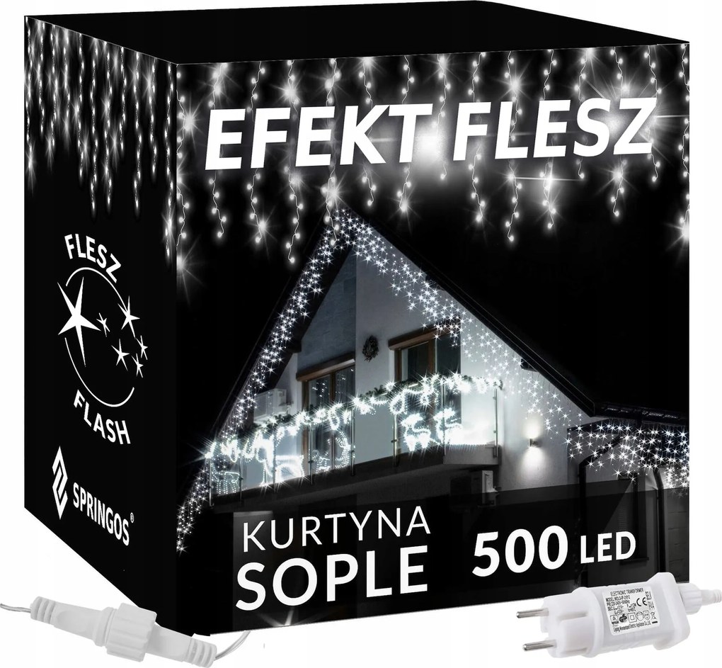 Sople 500LED Venkovní Osvětlení 22,5 m Flash Světelná Girlanda Závěs Bílá