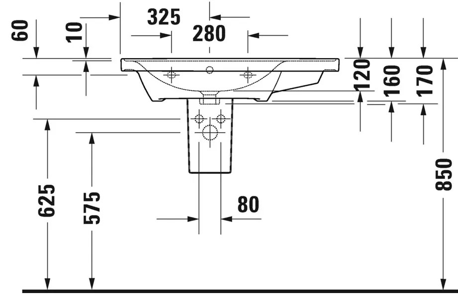 Duravit D-Neo - Umyvadlo do nábytku asymetrické 800 x 480 mm, umyvadlo vlevo, bez plochy pro armaturu, bílá 2369800060