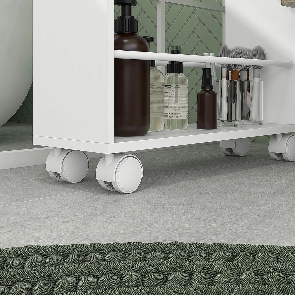 HOMCOM 3-policový kuchyňský vozík se bočními zábradlím a madly do jídelny a koupelny 45x15x80 cm Bílý