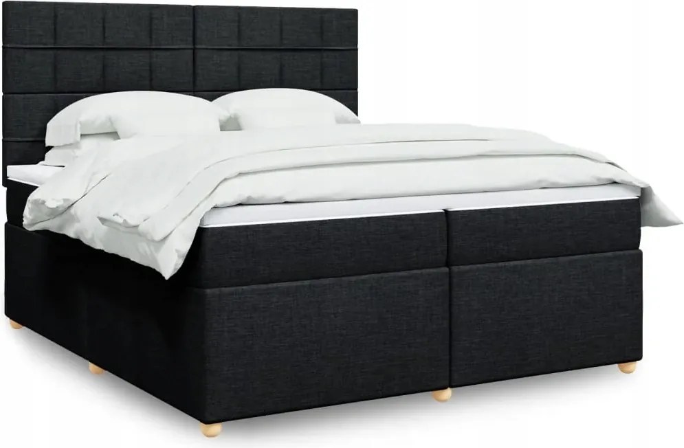 Box Spring Postel S Matrací Černá Textil Černá Blok se čtverci 200 x 200