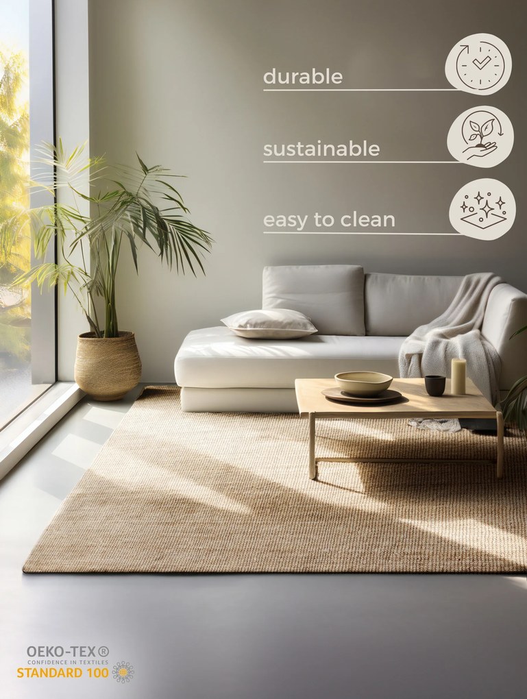 Hanse Home, Kusový koberec Bouclé Jute 105974 Natural Golden, 160x230, béžová, chodba / předsíň