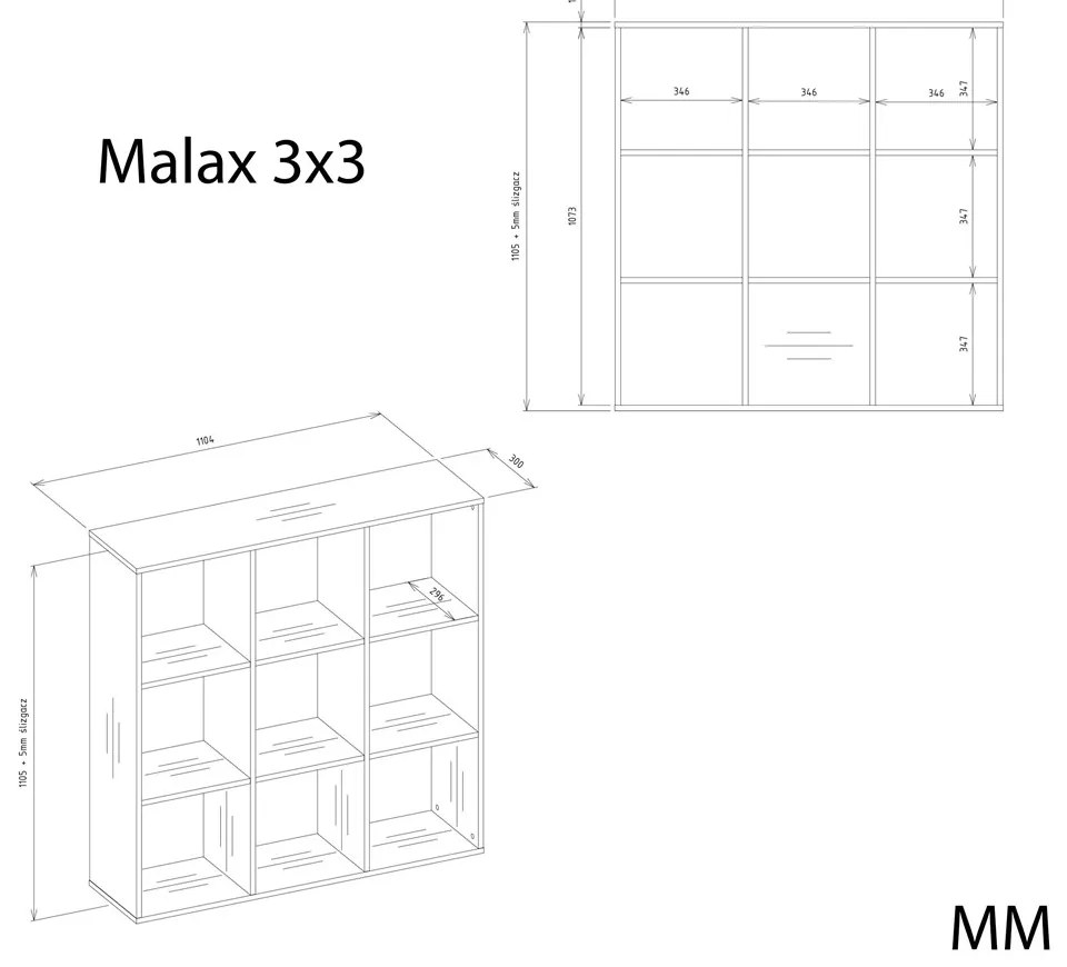 Regál MALAX 3X3 H dub artisan