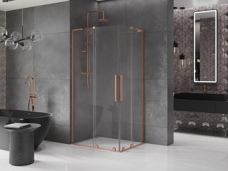 Mexen Velar L Duo, sprchový kout s posuvnými dveřmi 100 x 90 cm, 8mm čiré sklo, měděná matná, 871-100-090-02-03-65