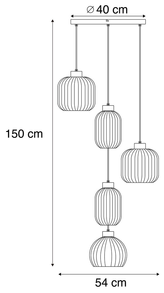 Designová závěsná lampa černá s kouřovým sklem 5-světel - Ana