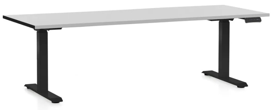 Výškově nastavitelný stůl OfficeTech C, 200 x 80 cm, černá podnož, světle šedá
