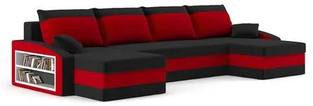 Velká rohová rozkládací sedací souprava s poličkou SPARTAN Černá/červená