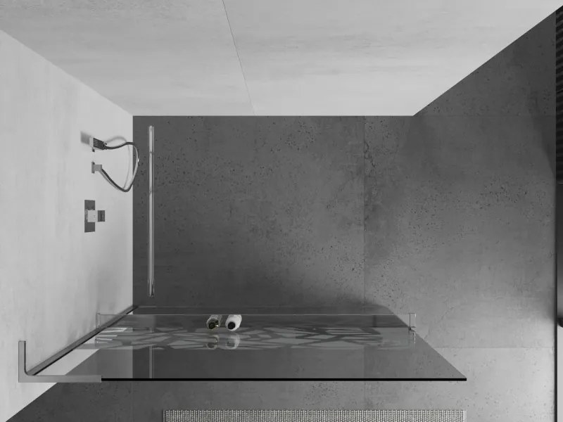 Mexen Kioto+ L, sprchová zástěna Walk-In s poličkou a věšákem 90 x 200 cm, 8mm čiré sklo bílý vzor, chromový profil, 800-090-123-01-85
