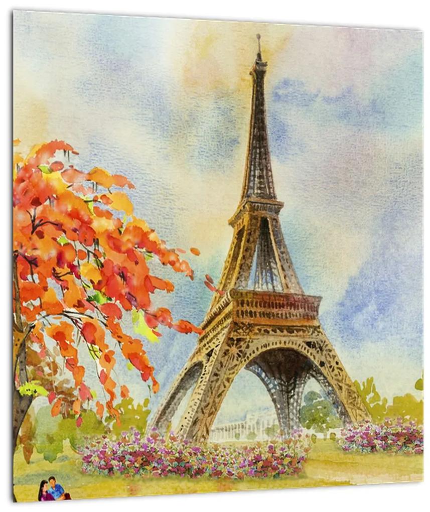 Malovaný obraz Eiffelovy věže (30x30 cm)