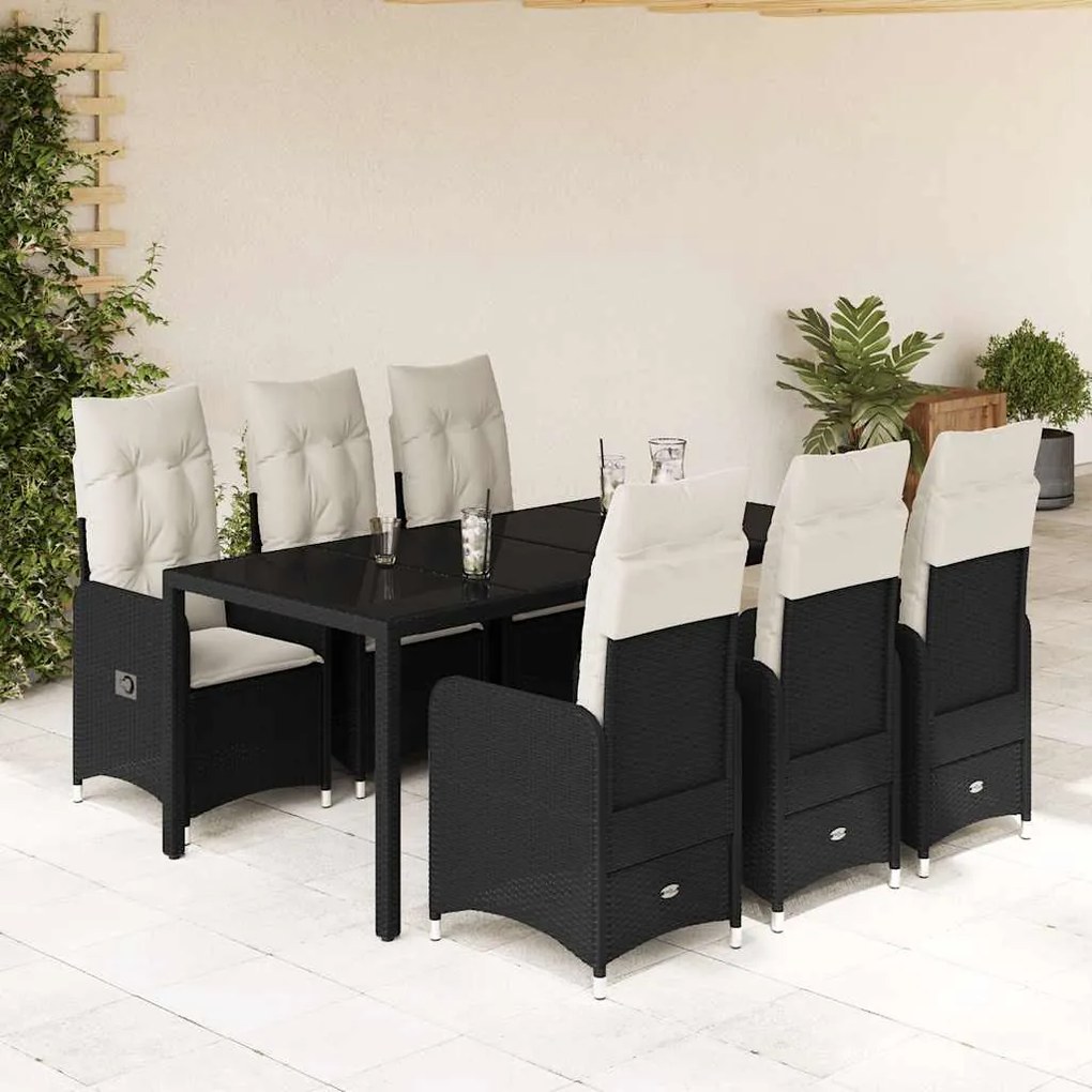 7dílný zahradní bistro set s poduškami černý polyratan 3276993