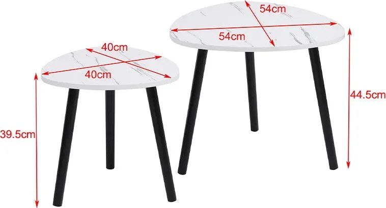 Velaco Set 2 konferenčních stolků TIG-4 54, imitace bílého mramoru/černá
