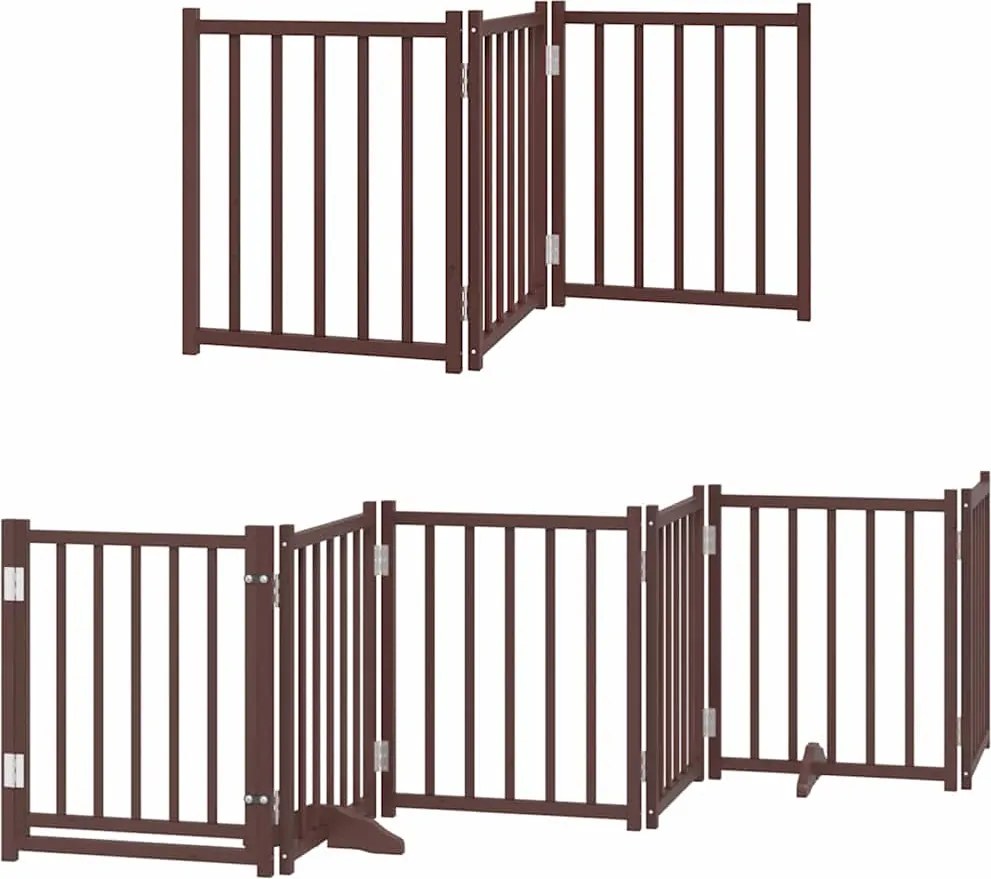 Zábrana pro psy s dvířky skládací 9 panelů hnědá 450 cm topol 3155715