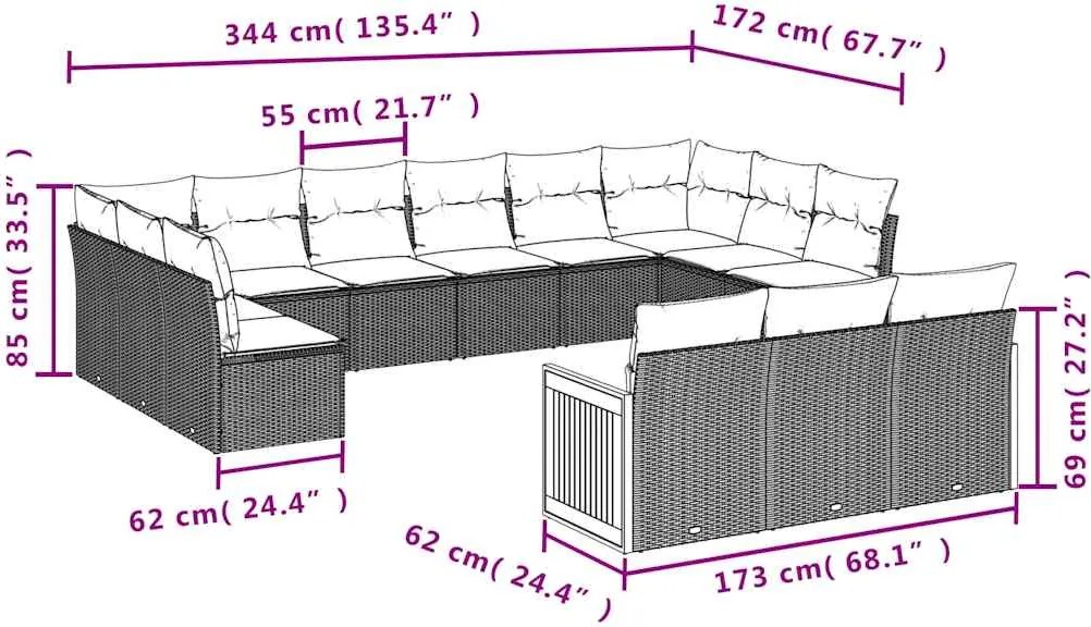 13dílný zahradní sedací souprava s poduškami černý polyratan 3228134
