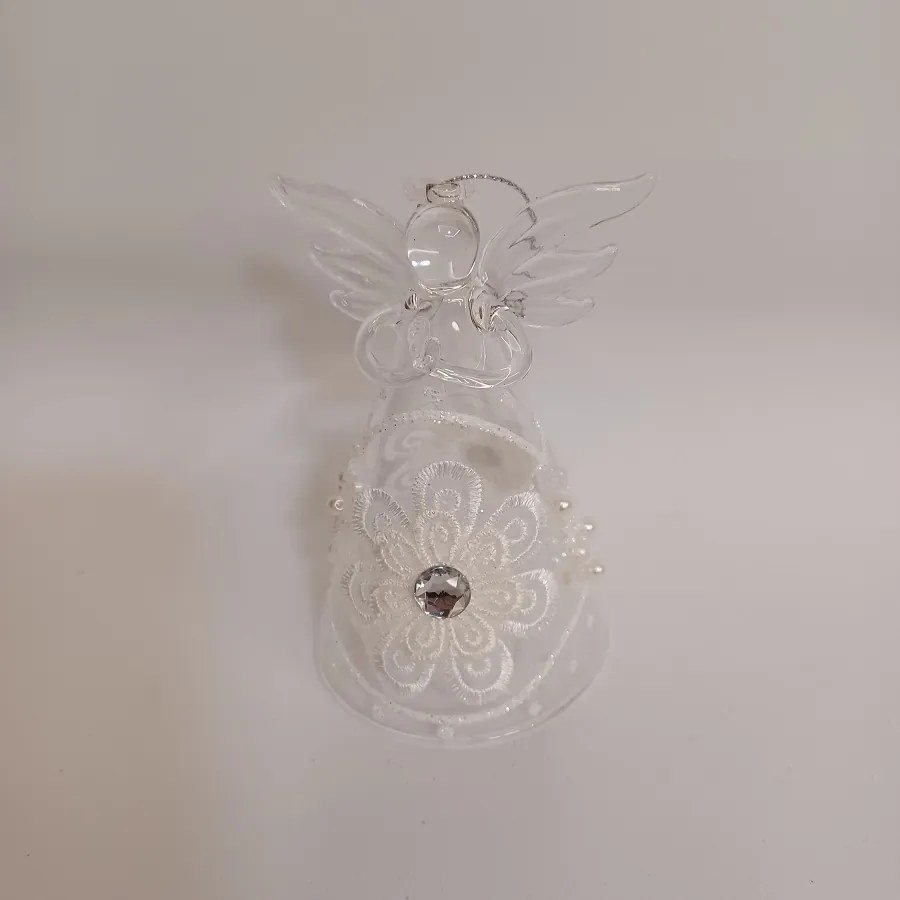 Skleněný anděl 7 × 11 cm čiré sklo