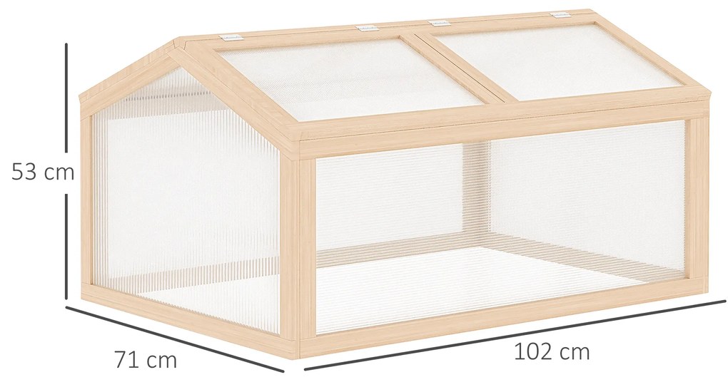 Outsunny skleník se studeným rámem 102x71x53cm s dřevěným polykarbonátovým krytem odolným proti povětrnostním vlivům pro zahradnictví a péči o rostli…