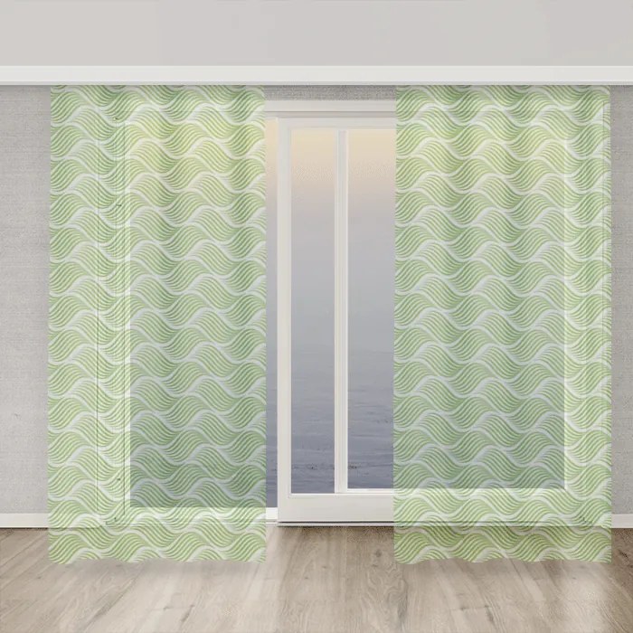Textilesland Záclona s 3D foto potiskem ENDLESS WAVES GREEN 1: s kroužky / obyčejnými kroužky (vnitř. šiř. 40 mm)