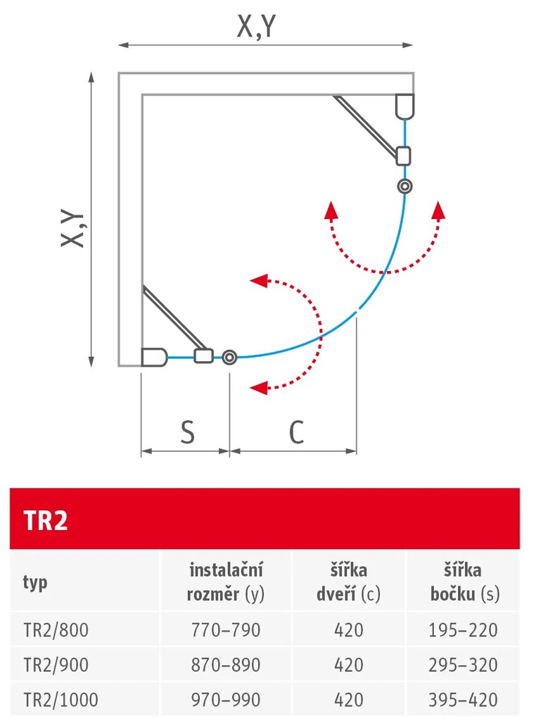Roth Čtvrtkruhový sprchový kout TR2 - bez vaničky Varianta: rozměry: 90x90 cm - (TR2900 - 723-9000000-01-02), Barva profilů a typ výplně: profily: stříbrná (elox), výplň: transparent