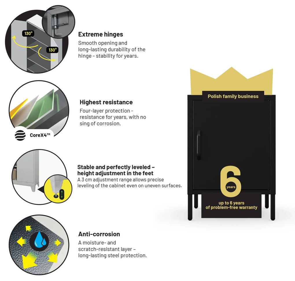 Černý kovový noční stolek MIA Modern 424 x 595 x 400 mm