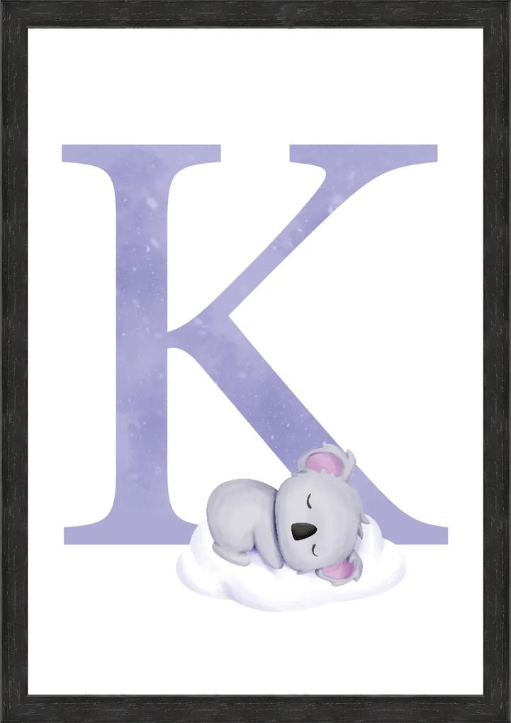 Abeceda písmena s koalou - Obraz, Plakát Velikost: A3 - 29,7x42 cm, Volba rámu: bez rámu, Písmeno: K