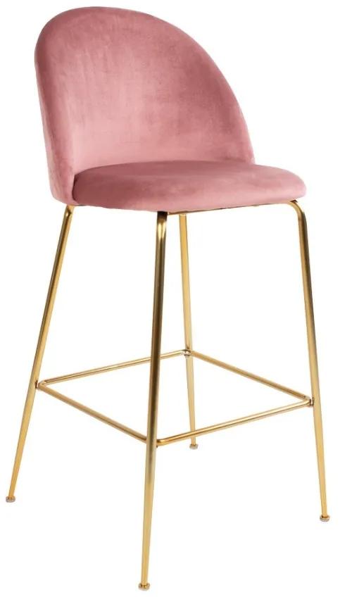 DNYMARIANNE -25% Nordic Living Růžová sametová barová židle Anneke se zlatou podnoží 76 cm