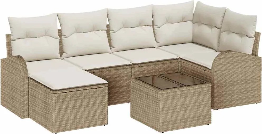 Set pohovek 7 ks Béžová a bílá polyratan 3354790