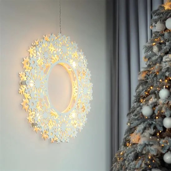 SOLIGHT LED dřevěný vánoční věnec, 10x LED, bílá, 30cm, časovač, 2x AA