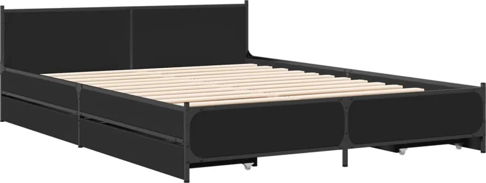 Rám postele se zásuvkami černý 135 x 190 cm kompozitní dřevo 3279947