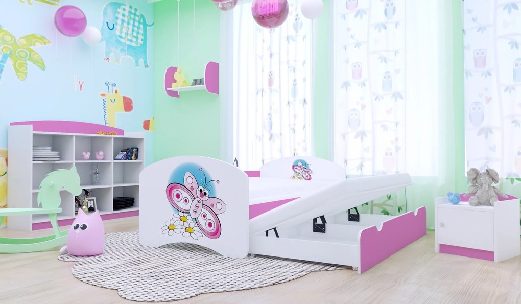 Svět pokojů Dětská postel Kevin pro dvě děti - motýlek + matrace zdarma Barva: Oranžová, Rozměr: 160x80 cm, Zábrana: NE