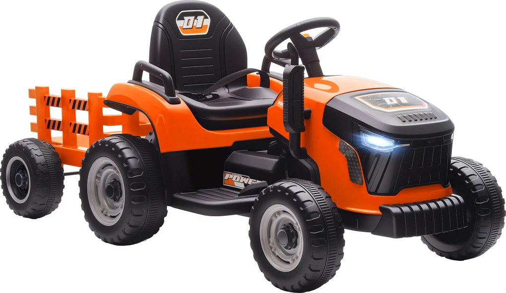 AIYAPLAY Elektrický dětský traktor, sedací traktor s dálkovým ovládáním, měkký start, pro děti ve věku 3-8 let, oranžový
