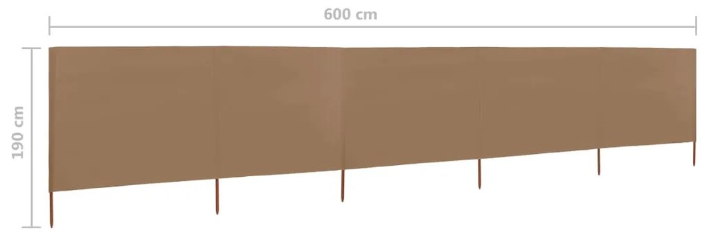 vidaXL Marketos 5dílná zástěna proti větru textil 600 x 160 cm taupe