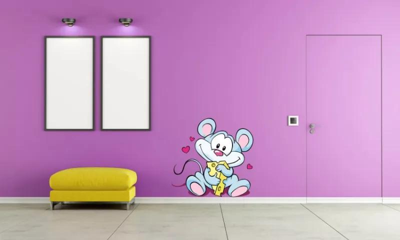 Barevná samolepka na zeď - Myška se sýrem (120x106 cm) - PopyDesign