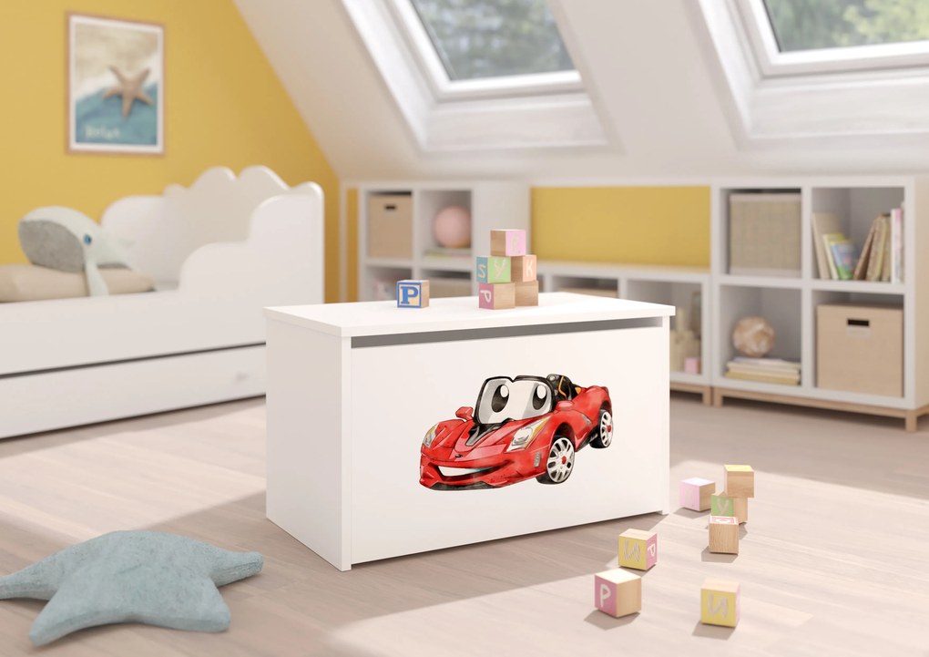ADRK Furniture Truhla na hračky DARIA TB-Dar-W-RED-CAR-n-O038