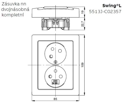ABB Swing L dvojzásuvka světle hnědá 5513J-C02357 H1 s clonkami