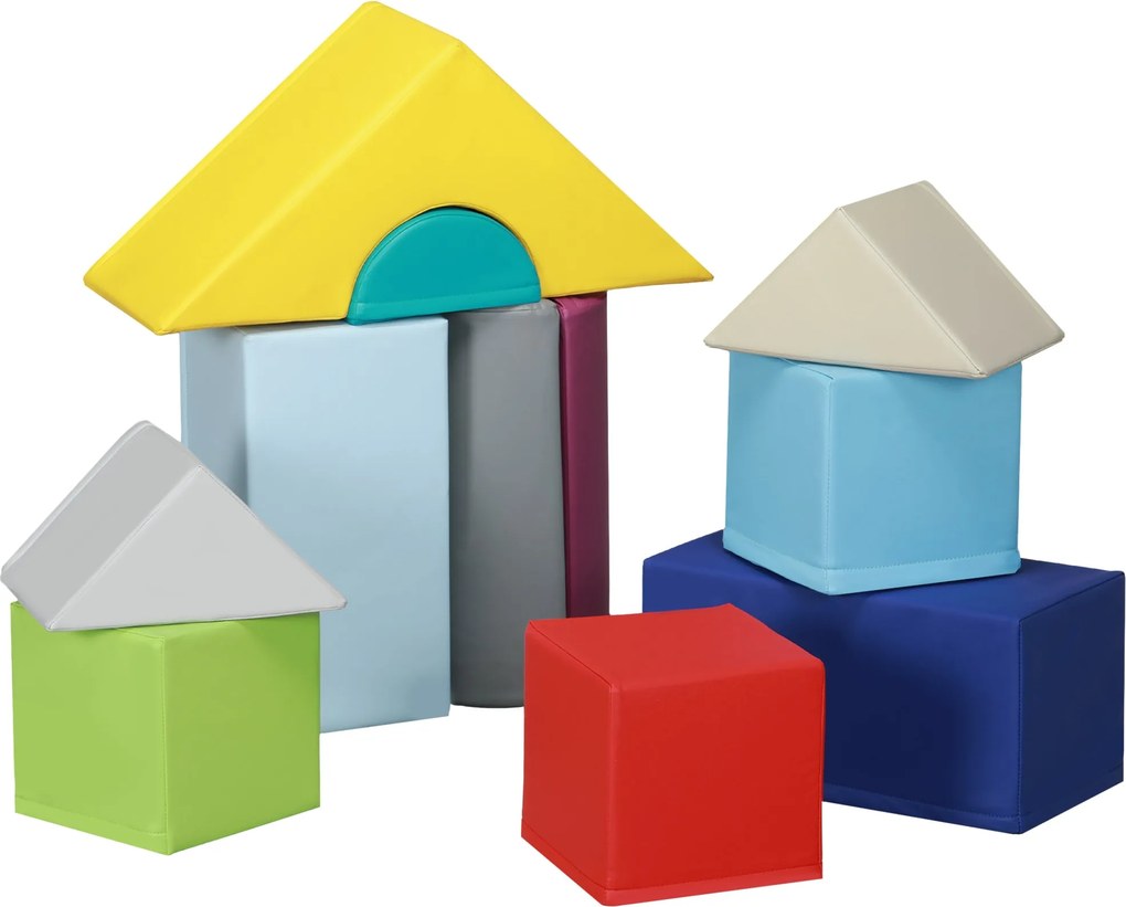 HOMCOM Soft Set Stavebních Bloků pro Děti od 1 do 3 Let s 11 Tvary, Hračky z Pěnových Bloků pro Děti, Materiál PU a EPE, Vícebarevný | Aosom