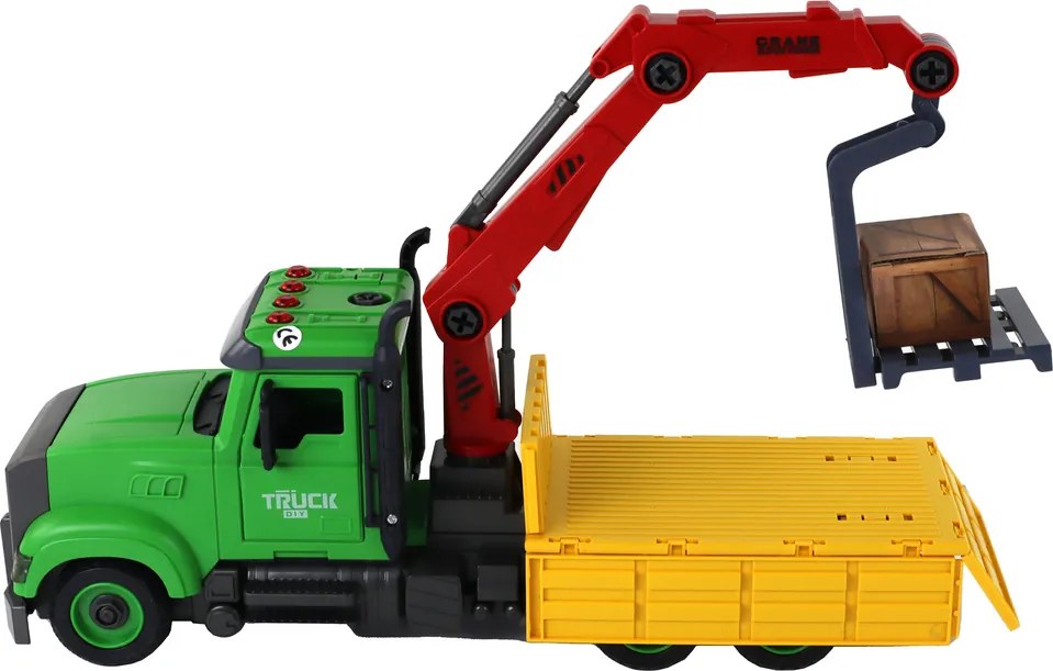 LEAN Toys Vozidlo s výklopnou korbou a jeřábem na šroubování a odšroubování – DIY