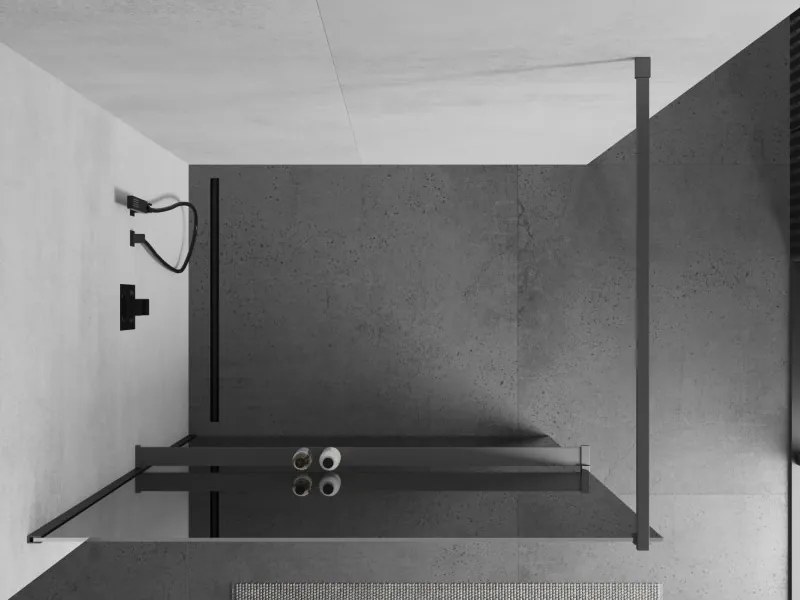 Mexen Kioto+, sprchová zástěna Walk-In s poličkou a věšákem 140 x 200 cm, 8mm sklo vzor zrcadlo, grafitový profil, 800-140-121-95-50