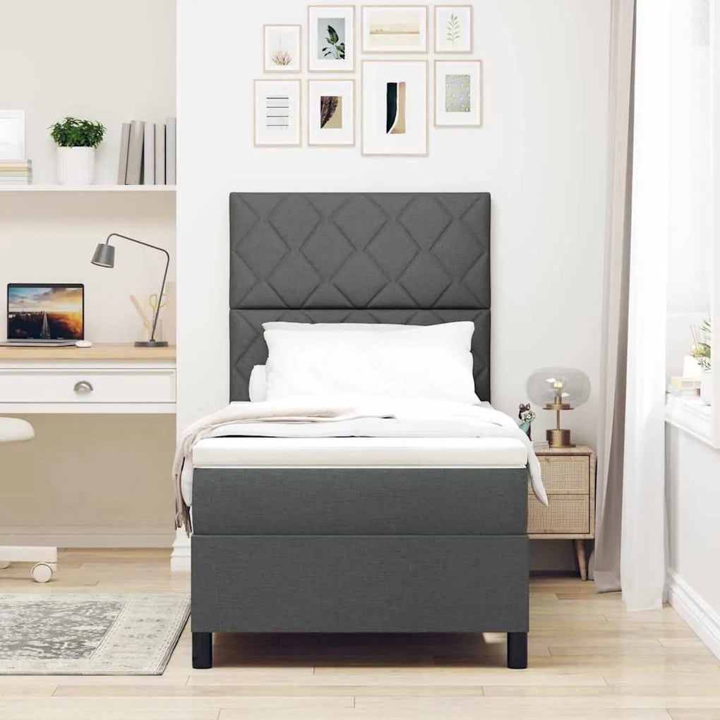 Postel s boxspringem s čelo Tmavě šedá 90 x 200 cm textil 3339435