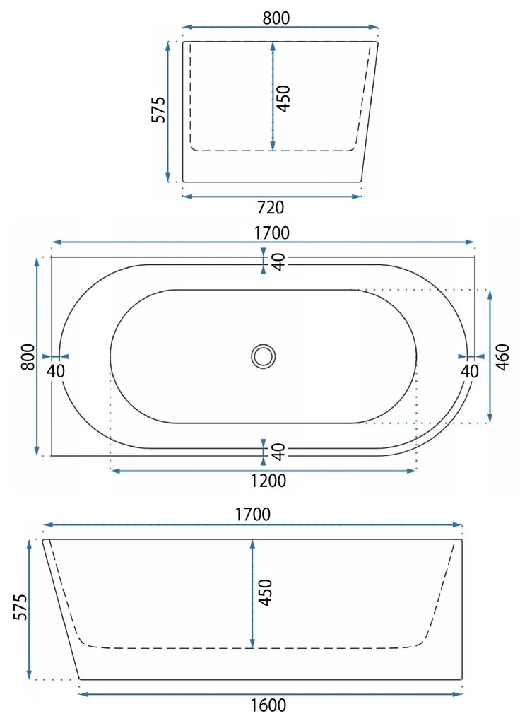 Volně stojící akrylová vana REA WENUS LEFT 170x80 cm bílý, sifon Click-Clack - bílý