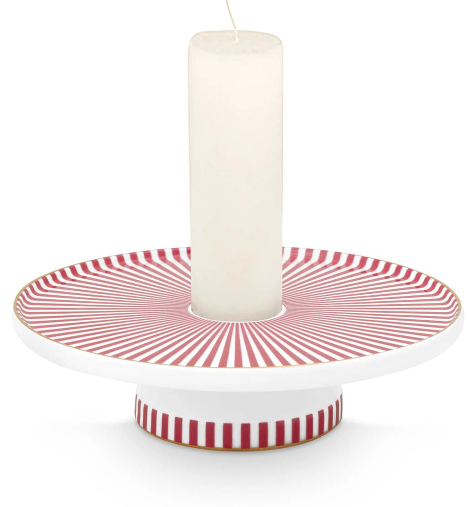 Pip Studio Royal Stripes svícen 14 cm, růžový (Porcelánový svícen)