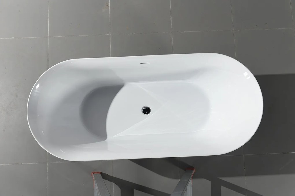 Erga Kaia, volně stojící vana 140x73 cm + odtoková zátka, bílá lesklá, ERG-Kaia-140073-WH-WH