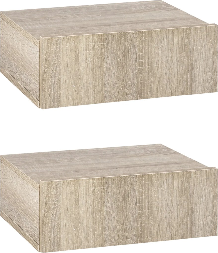 HOMCOM Sada 2 Floating Nočních Stolků s 1 Šuplíkem, Nástěnný Design Moderní Styl pro Ložnici 40x30x15 cm Přírodní | Aosom